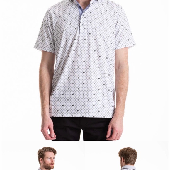 Greyson | Shirts | Greyson White And Black Patterned Polo Shirt With ...
